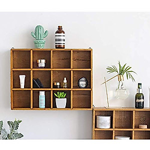 PIBM Stylish Simplicity Shelf Wall Mounted Floating Rack Shelves Retro Solid Wood Small Object Storage Room Restaurant,12 Grids, Wood , 40x8x30cm