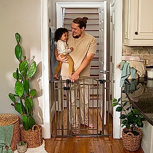 Summer Multi-Use Decorative Extra Tall Safety Pet and Baby Gate, 28.5"-48" Wide, 36" Tall, Pressure or Hardware Mounted, Install on Wall or Banister in Doorway or Stairway, Auto Close Door - Bronze