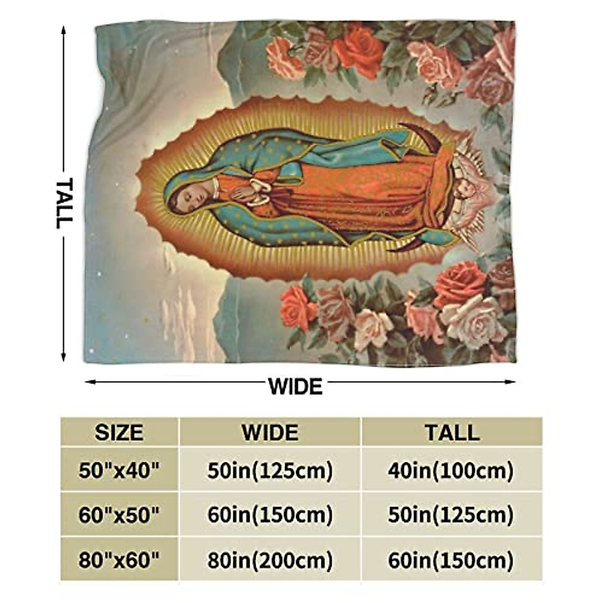 Our Lady of Guadalupe Fleece Blanket Throw Blanket, Ultra-Soft Cozy Micro Fleece Blanket for Sofa, Couch, Bed, Camping, Travel, & Car Use-All Seasons Suitable60 X50