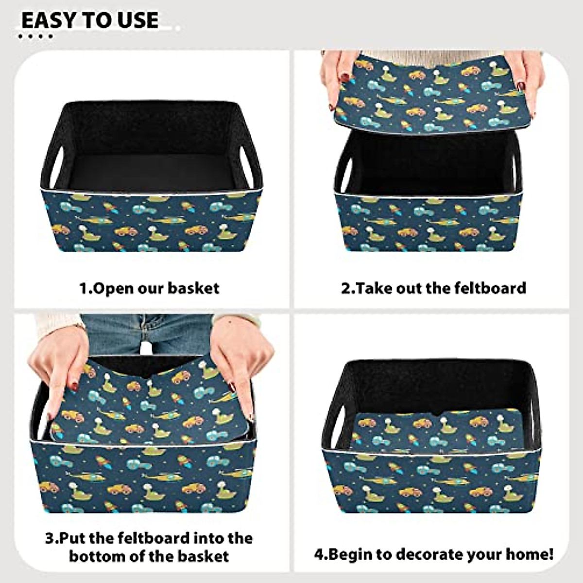 Cartoon Transports Car Storage Basket Felt Storage Bin Collapsible Storage Box Cloth Baskets Containers Organizer for Kids Bedroom Magazine