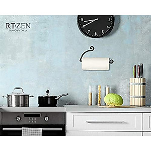 Wall Paper Towel Holder | Black Decorative Wrought Iron Hanger | Wall Mount Fancy Paper Dispenser | Rod Metal Durable & Sturdy | Handmade Crafted by RTZEN-Décor