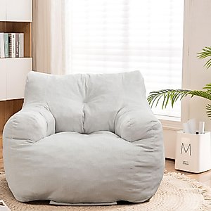 Recaceik Bean Bag Chairs, Soft Cotton Linen Bean Bag Chair with Filler, Fluffy Lazy Sofa, Comfy Cozy BeanBag Chair with Memory Foam for Small Spaces, Bedroom, Living Room, Dorm,Ivory