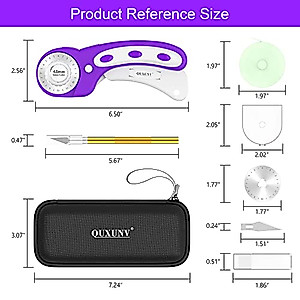 Rotary Cutter,Rotary Cutter for Fabric 45mm with Safety Lock Suitable for Cutting Fabric,Paper,Vinyl,Felt,Leather,Etc,Including Special Storage Box,6 Replacement Blades,Precision Knife,Tape Measure