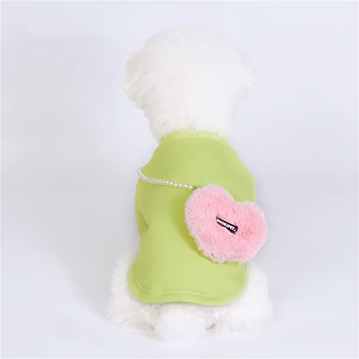 Small Dog Kawaii T-Shirt Hoodie with Heart Shape Plush Bag Soft Pet Puppy Clothes Breathable Cotton Cat Cute Casual Costume for Spring and Autumn (S,Green)