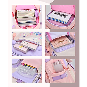 Lvswebe Girls Cute Bunny Backpack Kawaii School Bags Waterproof Laptop Backpack Pink Medium