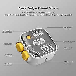 RGB Video Light, PHOTOOLEX TOFU Camera Light Mini 360° Full-Color LED Light 2500-9900K, Magnetic Photography Video Lights Rechargeable Battery for DSLR Camera GoPro Studio Streaming Tiktok Vlog Live