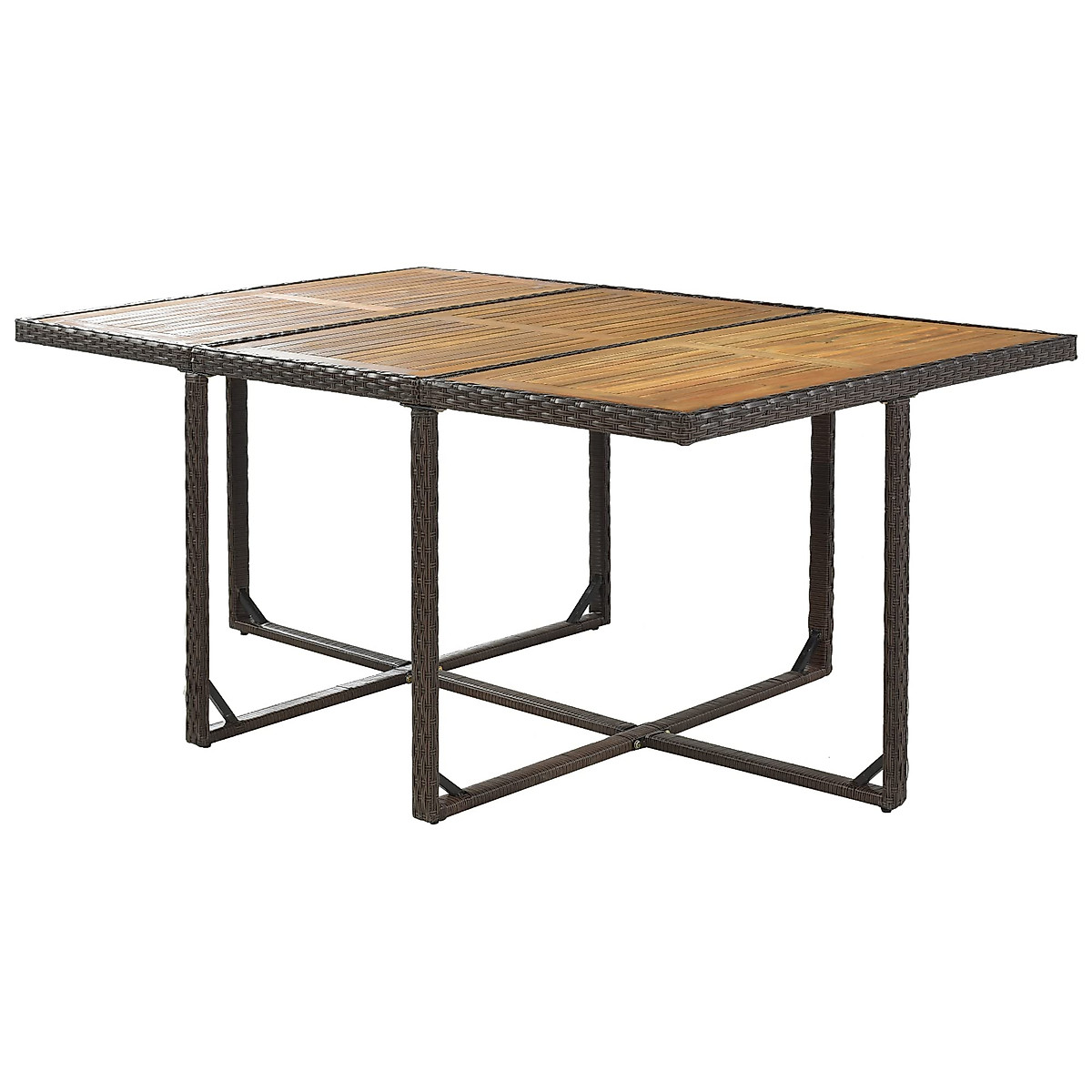 11-Piece All-Weather Outdoor PE Wicker Dining Table Set, Acacia Wood Table with Adjustable Feet and Foldable Dining Chair, Rattan Dining Furniture Set, Space-Saving