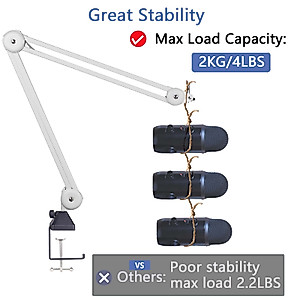 KOMISON Microphone Arm Stand, Mic Arm Microphone Suspension Scissor Boom Stands Heavy Duty and Cable Ties for Blue Yeti Snowball for Gaming, Recording, Quadcast (MS-white)