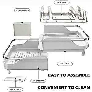 Dish Drying Rack, Stainless Steel Dish Rack and Drainaboard Set, Expandable(11.5"-19.3") Sink Dish Drainer with Cup Holder Utensil Holder for Kitchen Counter