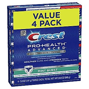 Crest Pro-Health Advanced Antibacterial Protection Toothpaste, Mint Burst, 5 Oz (Pack of 4)
