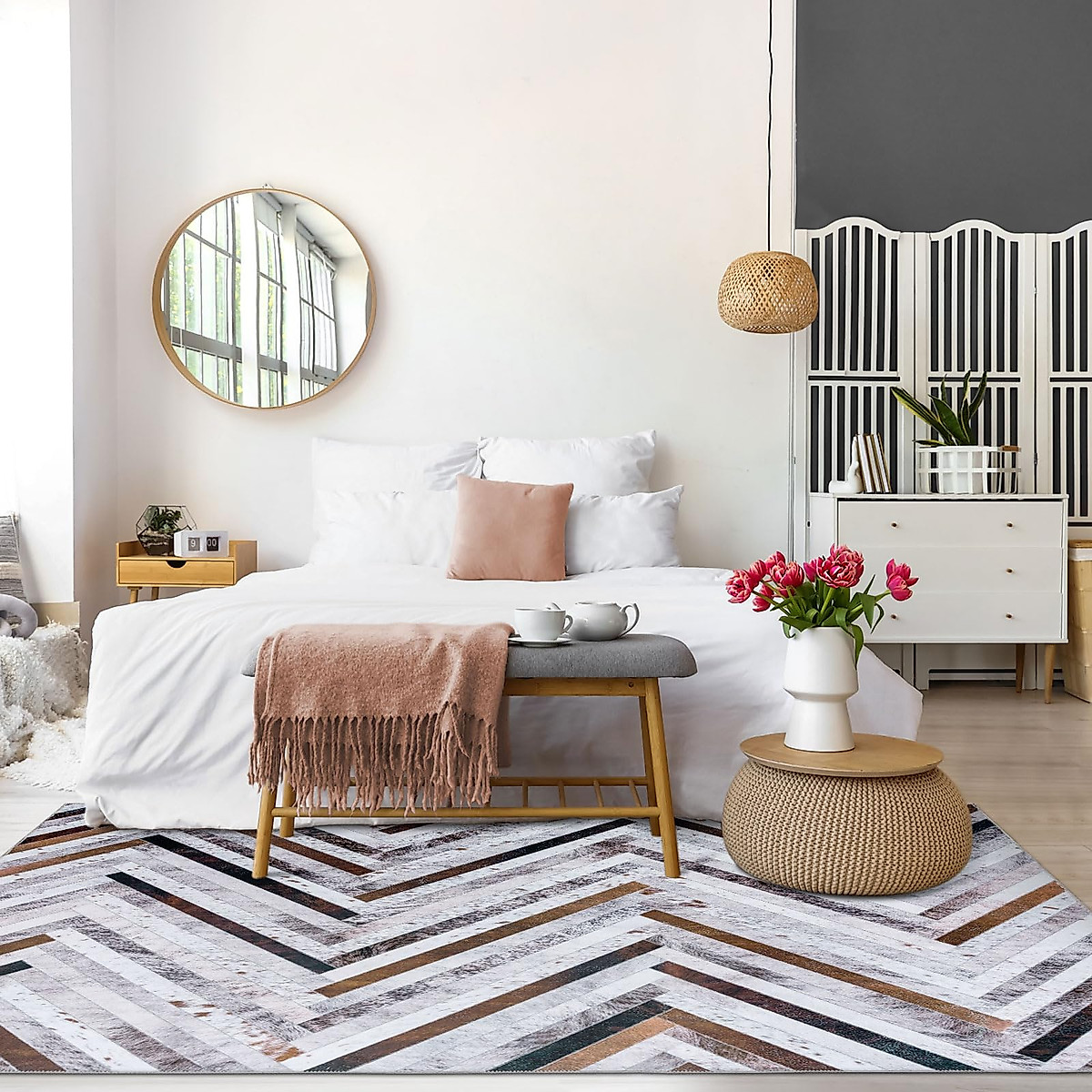 DECOMALL Coronado 8x10ft Area Rugs, Modern Geometric Faux Cowhide Patchwork Rug, Machine Washable Non Slip Carpet for Living Room Bedroom Dinning Room,8x10ft Multi