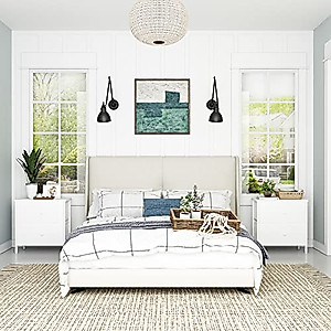 BOLUO White Nightstand 2 Drawer Dresser for Bedroom,Small Night Stand and Dressers Sets End Table with Fabric Drawers Modern