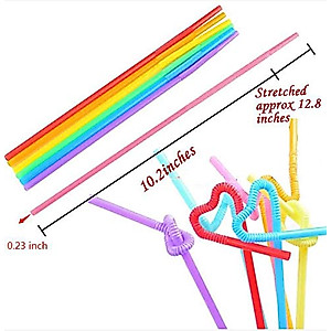 Multi-Colored Flexible Disposable Drinking Straws Bendable Extra Long Bendy Party Plastic Straws, 100 Count