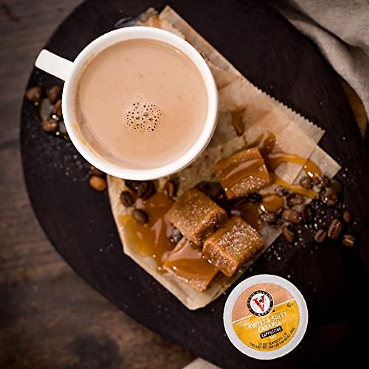 Victor Allen's Coffee Sweet and Salty Caramel Flavored Cappuccino Mix, 42 Count, Single Serve K-Cup Pods for Keurig K-Cup Brewers Brewers