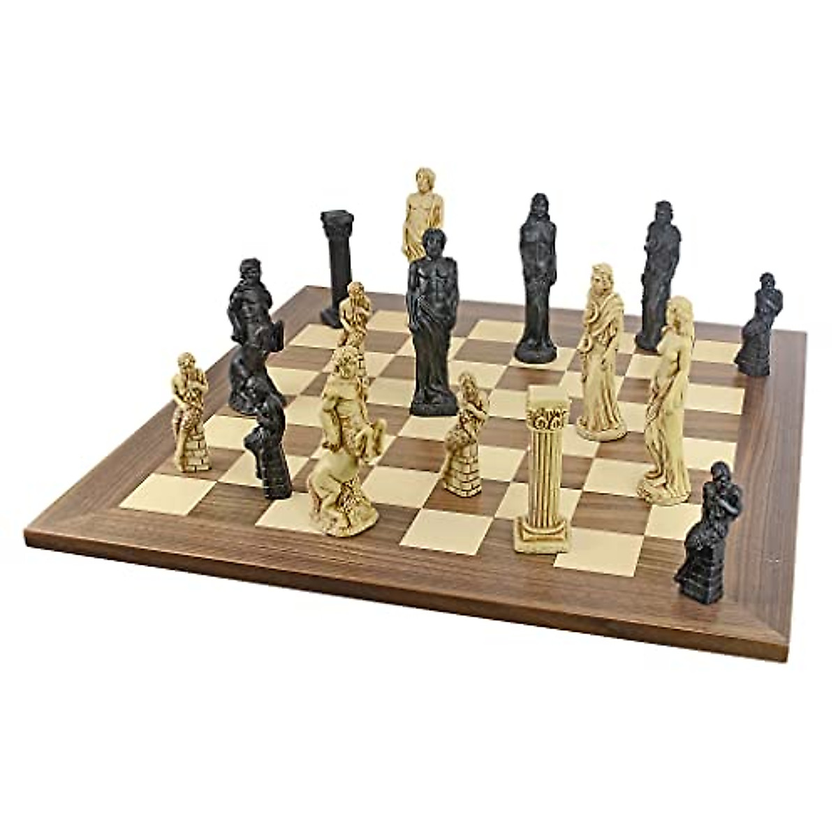 Design Toscano Gods of Greek Mythology Complete Chess Set, 6 Inch, 16 Pieces and Board, Two Tone Stone