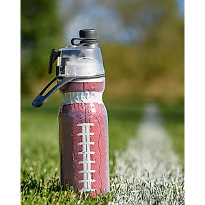 O2COOL Mist N Sip 2-in-1 Misting Water Bottle, 20 oz (2 Pack Football), Reusable Sports Bottle with Pull Top Spout & High Flow Rate - BPA Free, Insulated, Lightweight