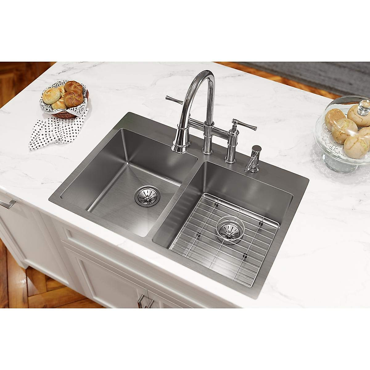 Elkay Crosstown ECTSR33229TBG4 Equal Double Bowl Dual Mount Stainless Steel Kitchen Sink Kit