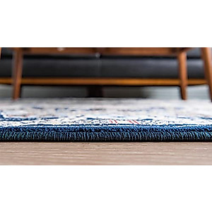 Unique Loom Narenj Collection Classic Traditional Medallion Textured Design Area Rug, 5 x 8 ft, Navy Blue/Tan
