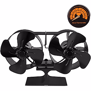 PYBBO Double Motors Wood Stove 8 Blades Small Size Fan, Silent Heat Warm Air Powered Fireplace Eco Stove Fan for Gas/Pellet/Wood/Log Burning Stoves with Thermometer