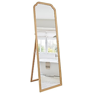 WallBeyond Full Length Mirror with Stand 65"x20", Rustic Wooden Frame Floor Mirror, Large Full Body Mirror for Bedroom, Leaning Against Wall (Naturl Solid Wood)