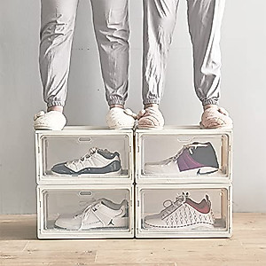 NTZS Shoe Storage Boxes,Pack of 3 Stackable Shoe Organizer,Sturdy Foldable sneaker storage and Easy Assemble Shoe Containers Clear Plastic shoe bins with Lid for US Size 13(14.6”x 10.6”x 8.3”)