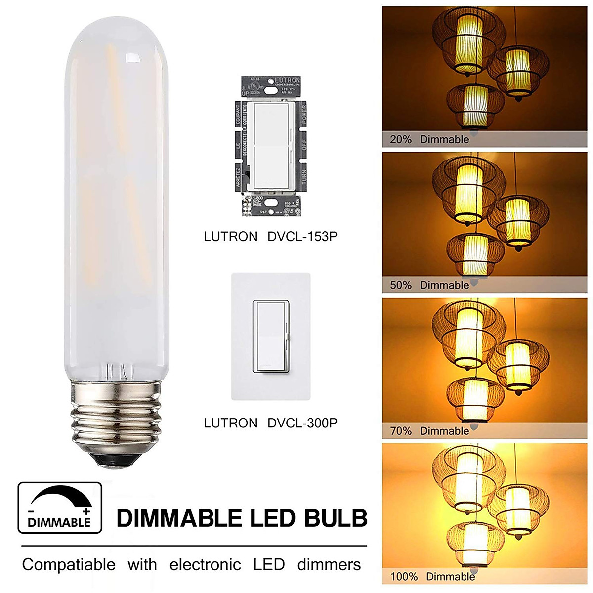 LEOOLS T10 Led Frosted Bulb, 8W Dimmable Tubular LED Light Bulb, 75 Watt Incandescent Bulb Equivalent, 2700K Soft Warm White, Frosted Glass, E26 Base, for Cabinet Display Cabinet etc,3 Pack.
