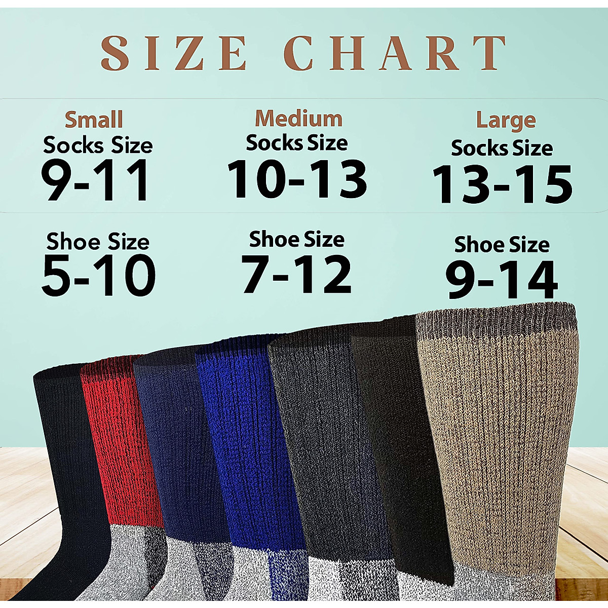 Debra Weitzner 6 Pairs Merino Wool Thermal Socks Men and Women Warm Cushioned Hiking Crew Socks for Hunting Winter Etc Long Survival Boot Socks Moisture Wicking Assortment 10-13