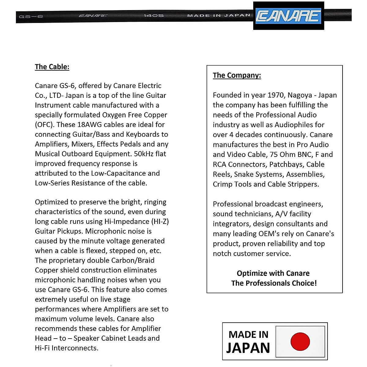 WORLDS BEST CABLES 6 Units - 6 Inch - Canare GS-6 - Guitar Bass Effects Instrument, Patch Cable with Premium Gold Plated (6.35mm) Low-Profile, R/A Pancake Type TS Connectors - Custom Made