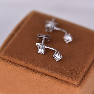 Double CZ Ear Jacket Front & Back Earrings - .925 Sterling Silver