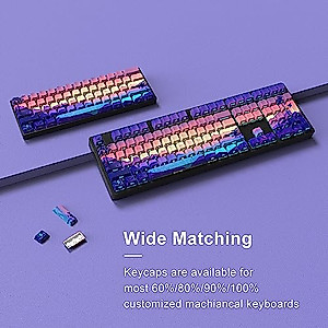 JSJT PBT Keycaps-Side Printed Translucent Keycaps,Multi-Coloured Style Shine Through Custom Keycaps,124 Keys Cherry Profile Keycap Set for Cherry MX Switches Mechanical Keyboards