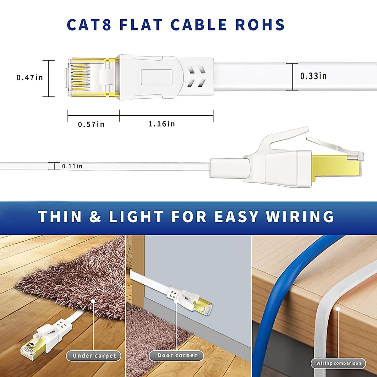 Qiuean Ethernet Cable 25 FT, Cat8 High Speed Outdoor&Indoor Cat8 LAN Network Cable 40Gbps, 2000Mhz with Gold Plated RJ45 Connector, Weatherproof S/FTP UV Resistant for Router/Gaming/Modem (25)