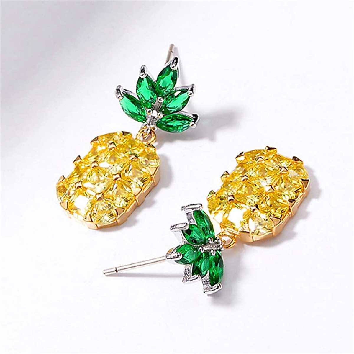Light Weight Pineapple Watermelon Crystal Stud Earrings for Women Girls Cute Hawaiian Vacation Beach Party Dangle Drop Fruit Earring (Pineapple 2)