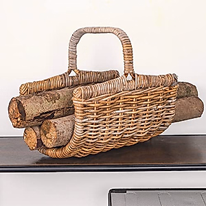 Vintiquewise Decorative Rattan Natural Log Holder Basket for Entryway, Dining, Living Room, or Bedroom