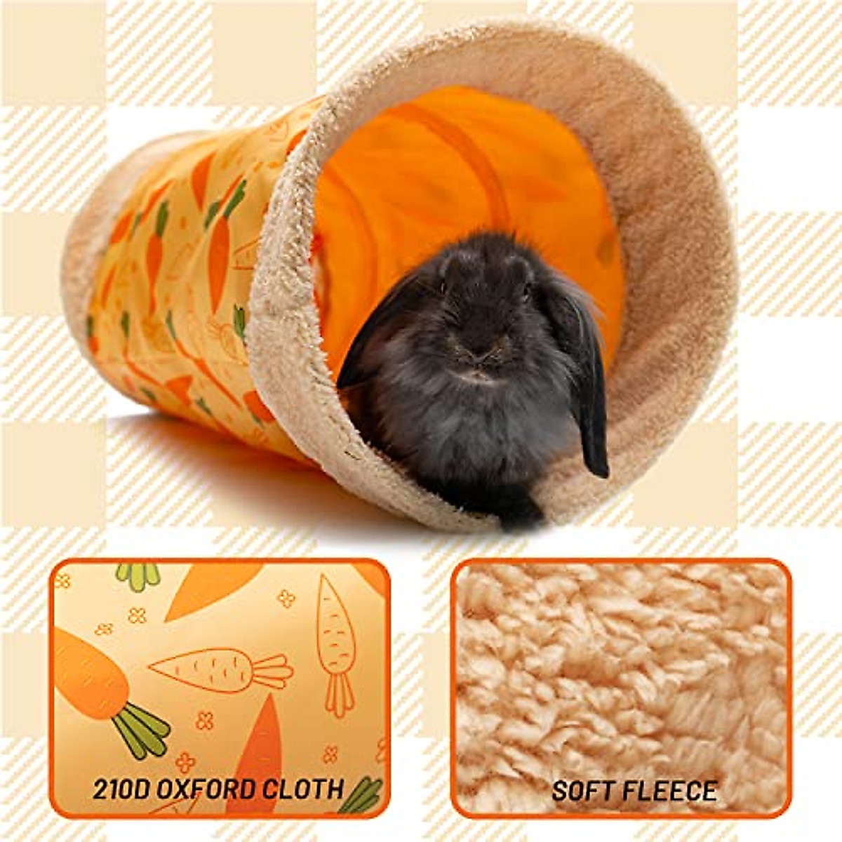 ORZECHKO Rabbit Hideout Tunnel - Small Animal Tunnel Tube House Indoor for Bunny Guinea Pig Rat Hamster Ferret Chinchilla - Playing Sleeping Resting Soft Fleece Foldable Nest Habitat
