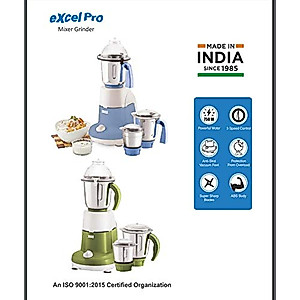 BOSS Excel Pro 3-Jar Mixer Grinder Kitchen Grinding Genius 750 Watt Powerful Motor, 3 Variable Speed with Incher, 110V