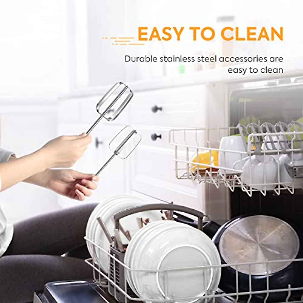 Hand Mixer,550W Electric Whisk, Turbo Boost/Self-Control Speed + 5 Speed + Eject Button + 4 Stainless Steel Attachments for Home Kitchen Baking Cake Food Beater