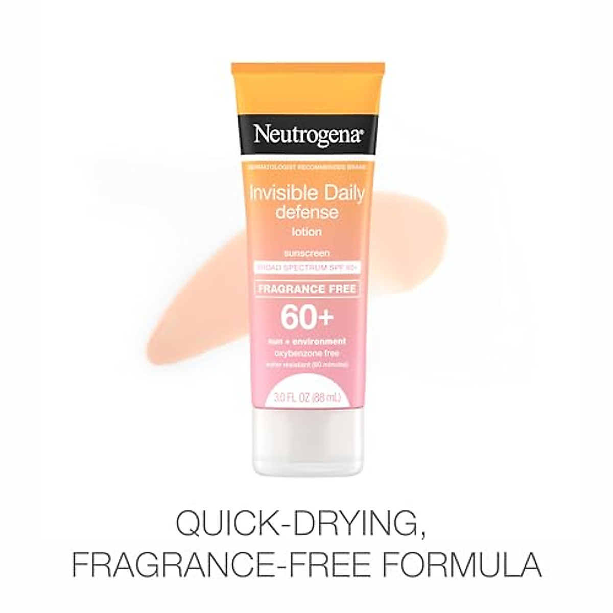 Neutrogena Invisible Daily Defense Fragrance-Free Sunscreen Lotion, Broad Spectrum SPF 60+, Oxybenzone-Free & Water-Resistant, Sun & Environmental Aggressor Protection, 3.0 fl. oz