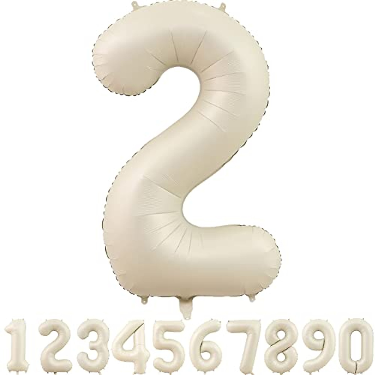 40 Inch Cream White Number 2 Balloons,Large Foil Helium Mylar Birthday Party Balloon 0-9 Matte Nude White Number (2) for Baby Shower Wedding Decorations