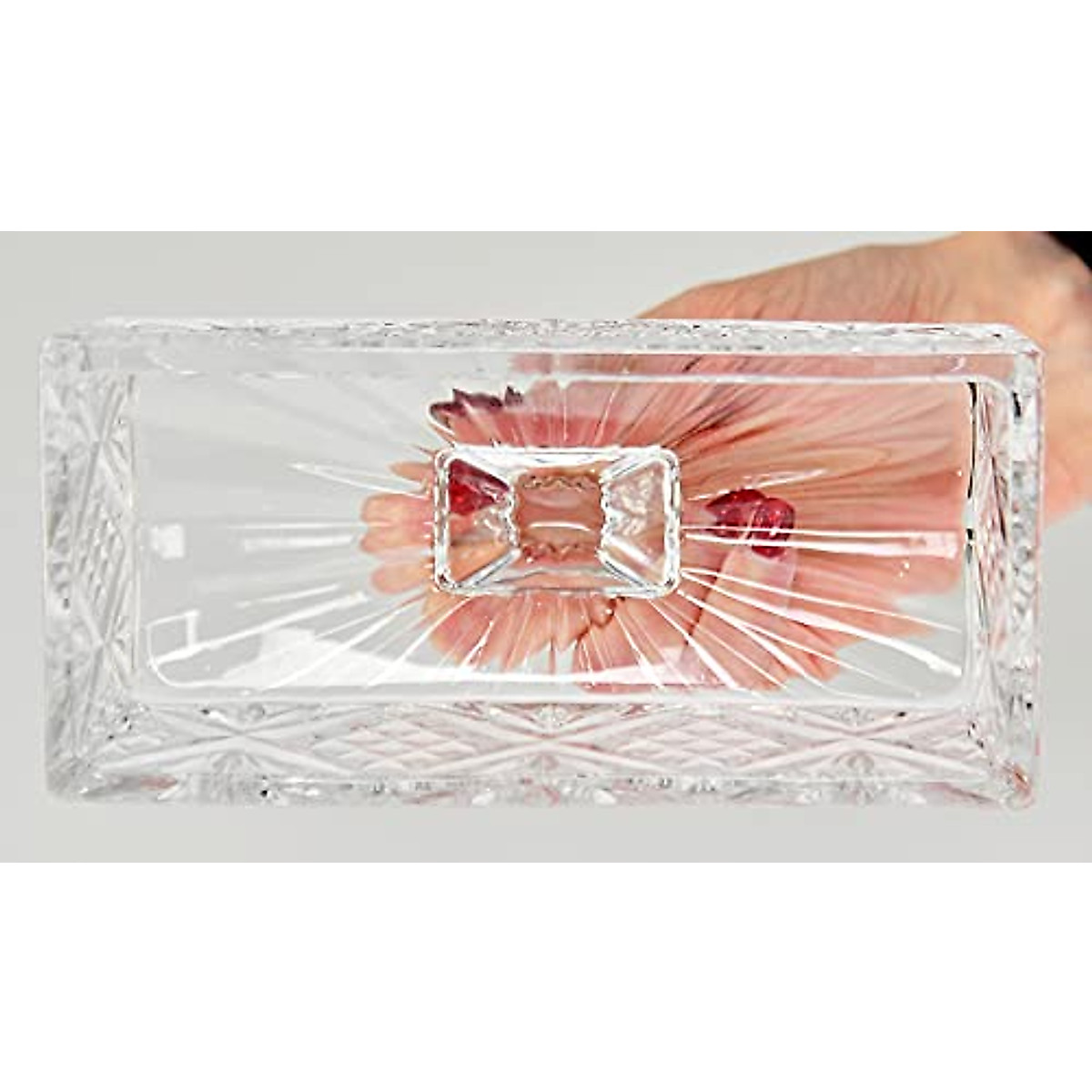 HOME-X Crystal Butter Dish with Lid, Real Crystal Covered Dish, Butter Holder for Serving and Storage, 8"L x 3 ½" W x 4' H, Crystal