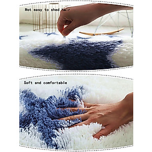 QWINEE Star Shaped Area Rug Indoor Plush Anti Slip Floor Mat Soft Carpet for Living Room Bedroom Home Decortion White 24"x71"