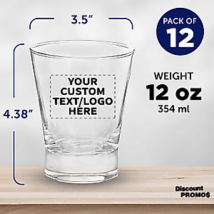 Custom Logo Whiskey Glasses 12 oz. Set of 12, Personalized Bulk Pack - Perfect for Scotch, Bourbon, Whiskey, Cocktail- Clear