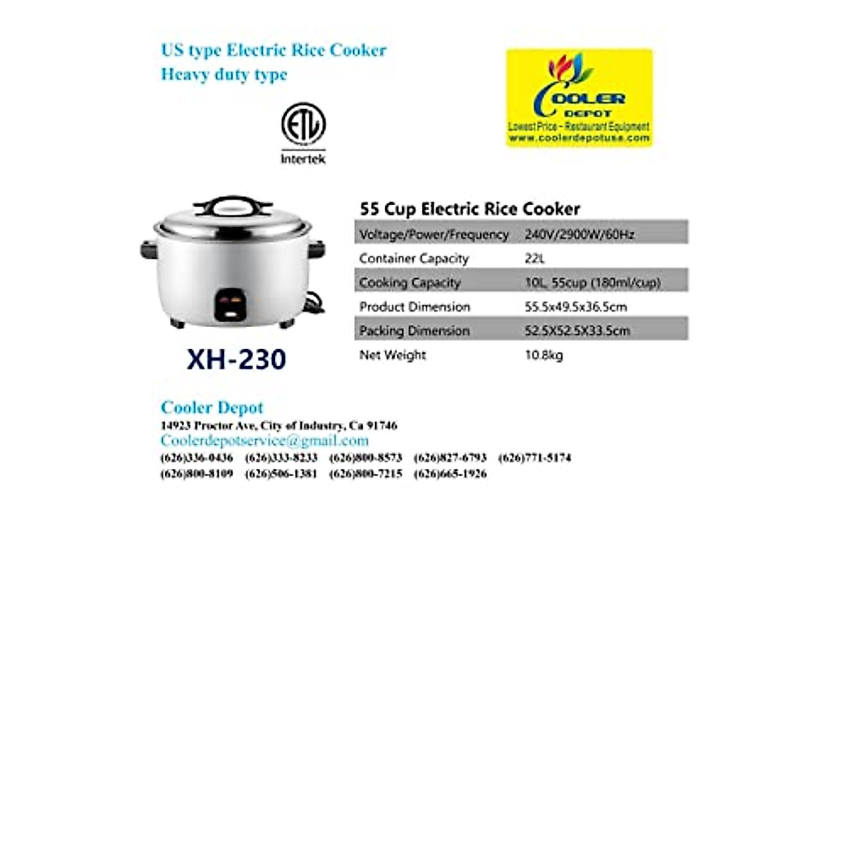 Commercial rice cooker 30 Cups Uncooked Rice Large Capacity, keep warm mode, NSF certified for restaurant, 110V, nonstick inner pot White xh-219