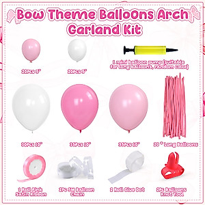 Pink Bow Balloon Arch Kit, 160 Pcs Pink Bow Balloons Garland with Long Balloons and Satin Ribbon for Bow Birthday Decor, Coquette Birthday Decortions, Bridal Shower, Bow Party Decorations