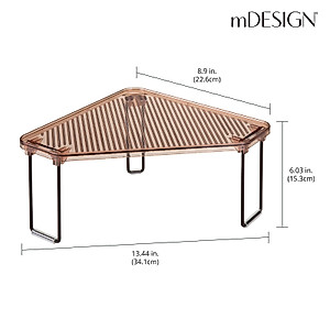 mDesign Plastic/Steel Corner Stackable Rack, Storage Organizer Shelf for Bathroom, Vanity, Countertop, Sink, Cabinet, Holds Makeup, Shower Accessories, Ligne Collection - 2 Pack - Bronze/Amber
