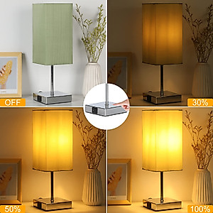 SEEDED-DESIGN Touch Control Table Lamp, Bedside Lamp with USB Port and Outlet, 3-Way Dimmable Nightstand Lamp for Bedroom, Living Room, LED Bulb Included (Square, Green Tea)