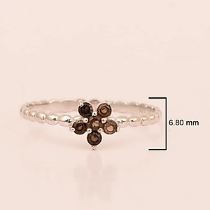 925 Sterling Silver 0.25 Ctw Natural Gemstone Birthstone Stackable Women Wedding Ring (Round 2 MM) (Smoky Quartz, 8)