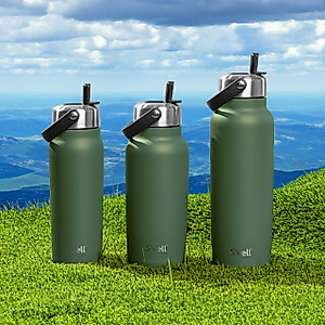 S'well Recycled Stainless Steel Explorer with Flip Straw Lid, 24oz, Green Jasper, Triple Layered Vacuum Insulated Containers Keeps Drinks Cold for 36 Hours and Hot for 8