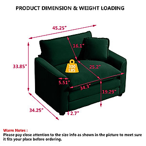 Nestglow Oversized Modular Sectional Sofa Chair, 45'' Modern Corduroy Comfy Cloud Couches for Living Room Apartment, Deep Seat Sofa Chair with 1 Toss Pillows, Green