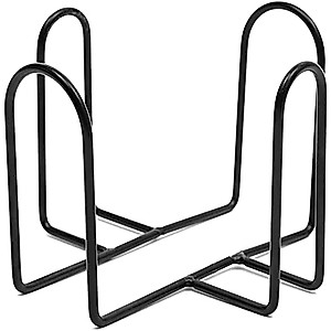 Juvale Round Black Slate Stone Coasters Set with Steel Stand (3.8 Inches, 8 Pack)