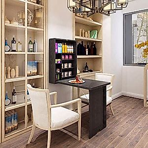 Nightcore Wall Mounted Table w/Classified Storage Space, Foldable Multiple-Purpose Desk, Sturdy Wood Structure, Floating Convertible Desk/Cabinet for Apartment, Narrow Place and Limited Room (Black)